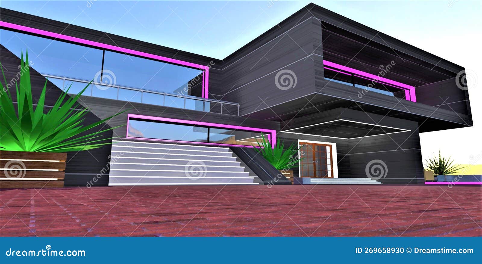 View of the Upscale Contemporary Cottage from the Pavement in the Yard ...