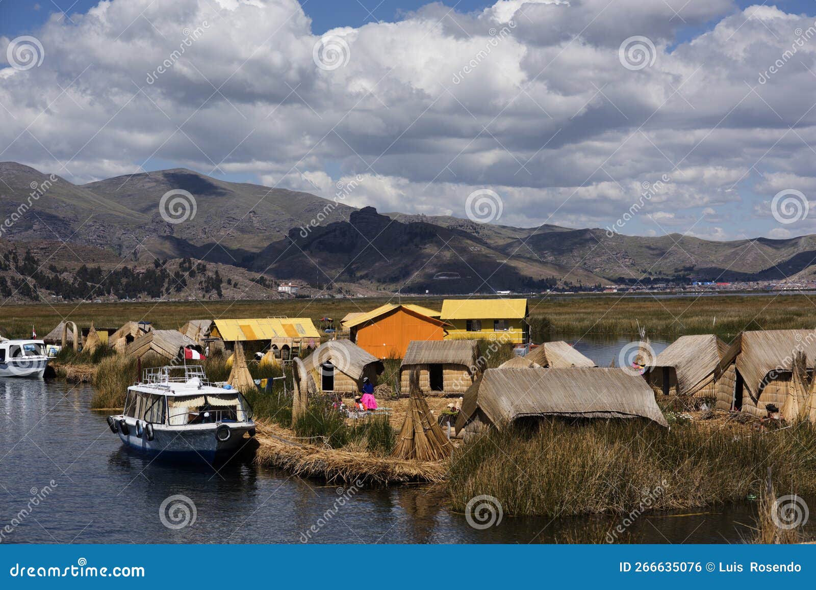 View of Uros Floating Islands with Typical Boats, Puno, Peru Editorial ...