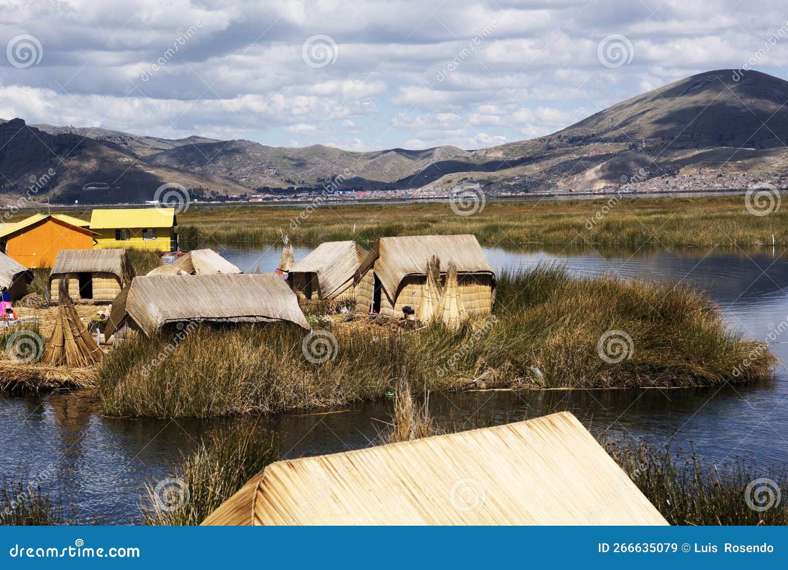 View of Uros Floating Islands with Typical Boats, Puno, Peru Stock ...