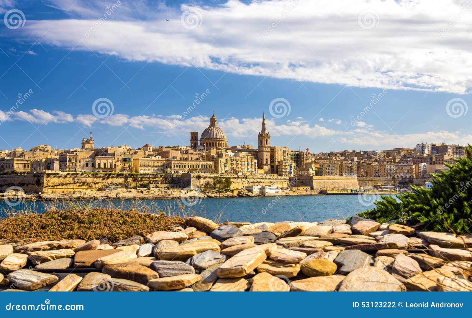 View of Valletta from a Garden Stock Photo - Image of garden, blue ...