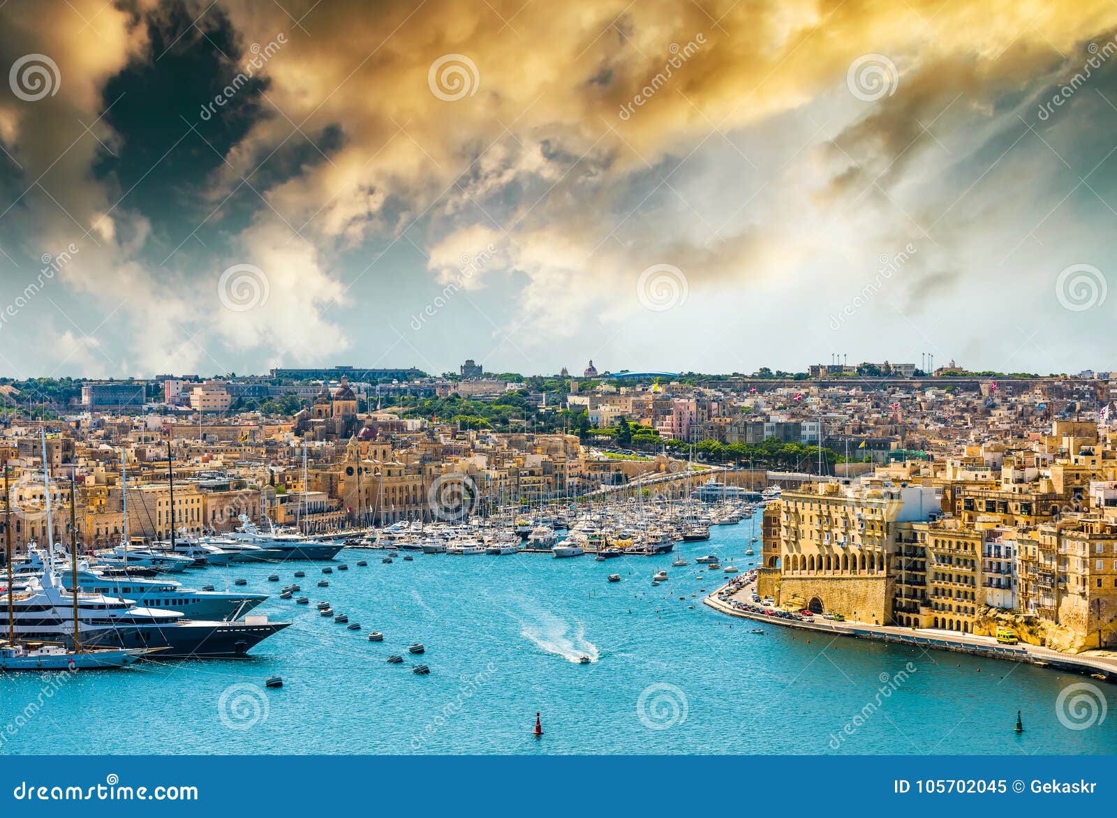 View on Valletta from sea stock image. Image of gulf - 105702045