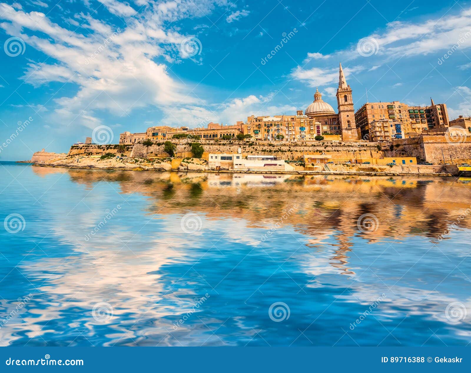 View on Valletta from the Sea Stock Photo - Image of reflection ...