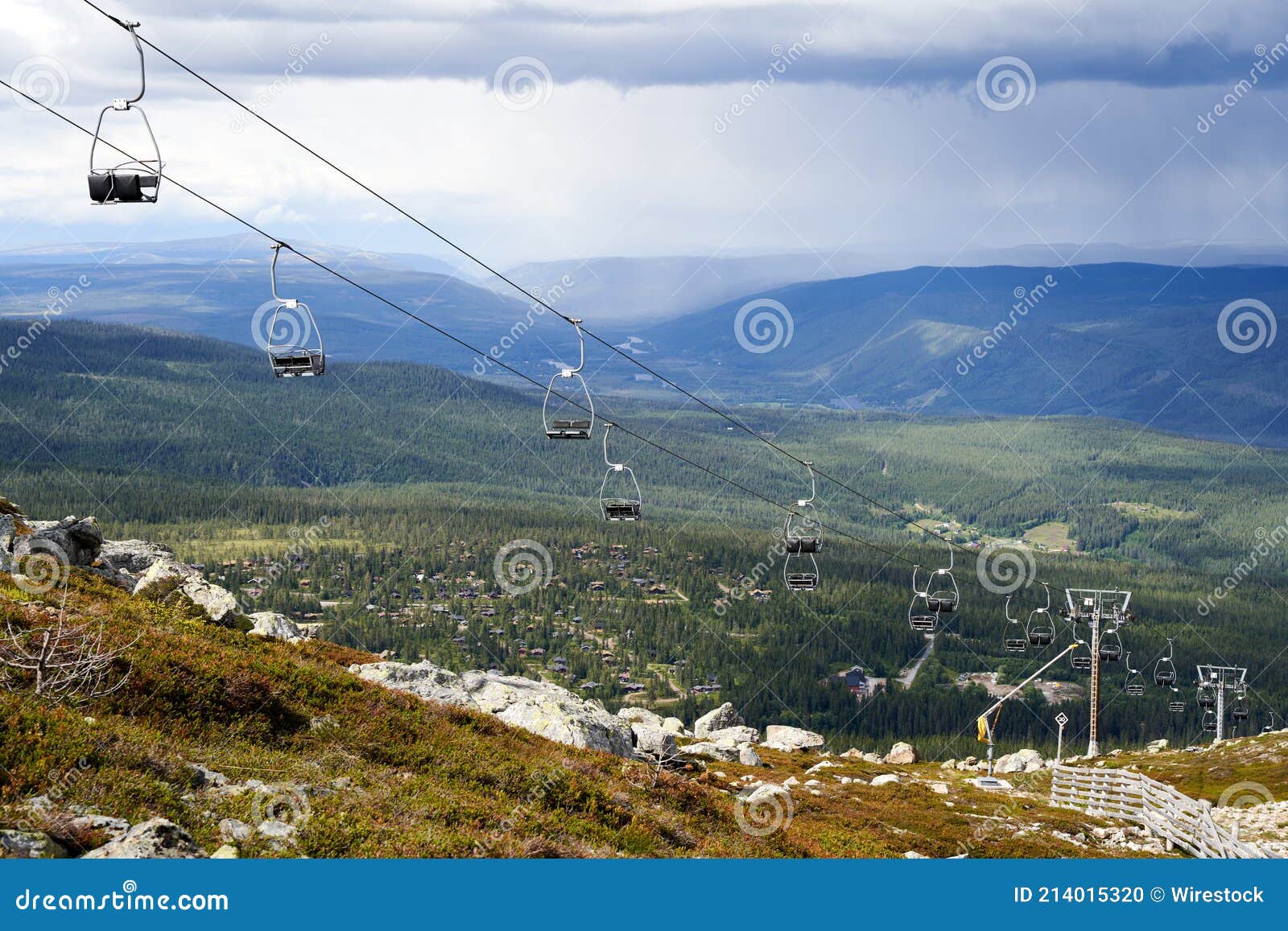 View of the Valley with Ski Lift during the Summer, Trysil, Norway ...