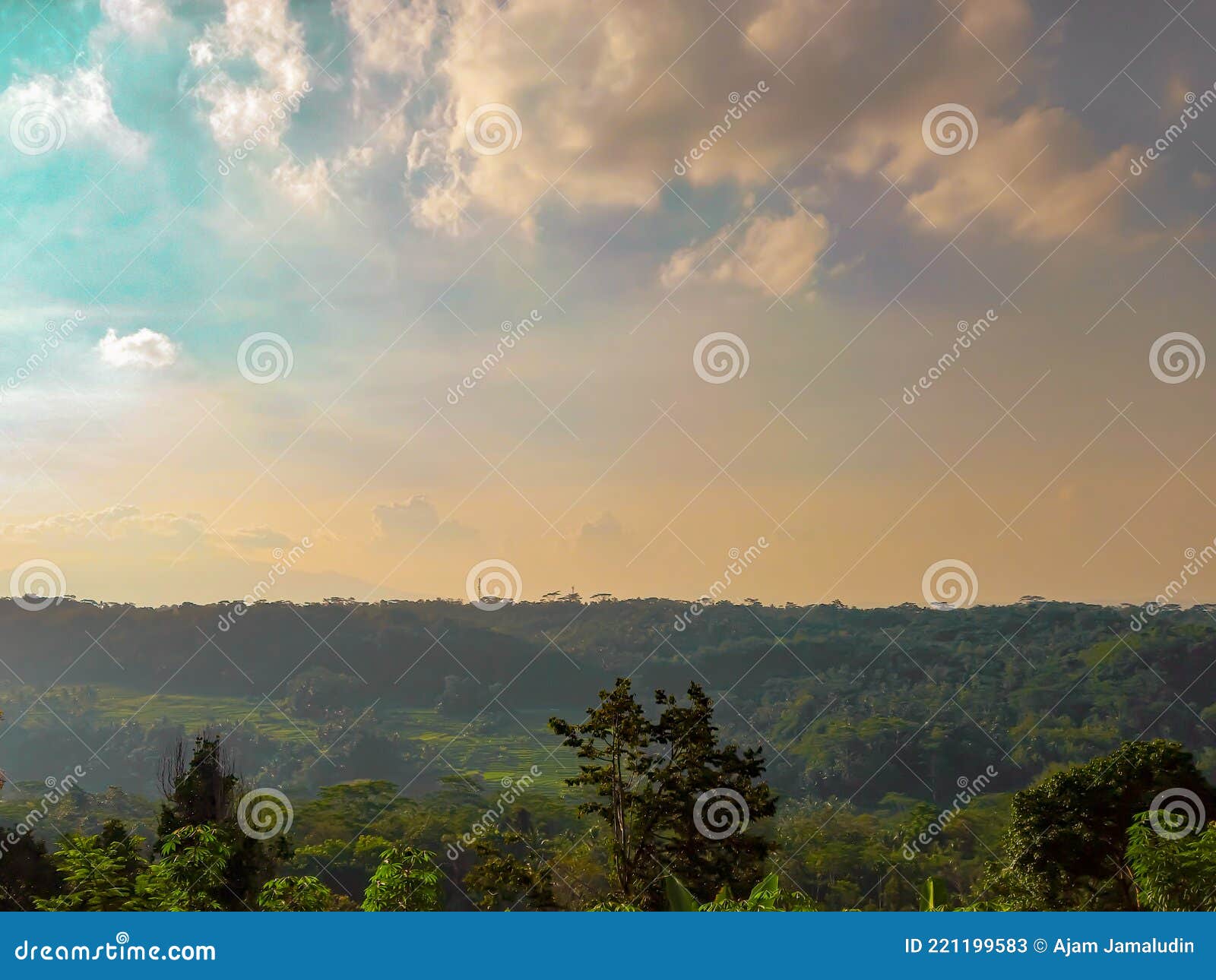 View of the Valley between Two Hills. Stock Image - Image of tree, dusk ...