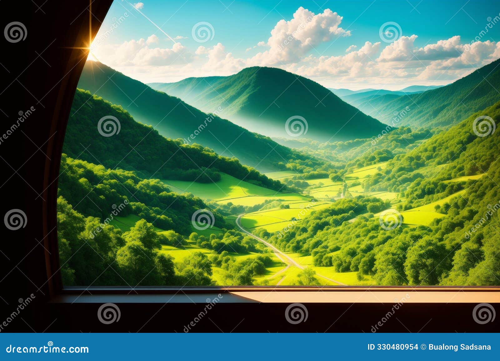 View valley from window stock illustration. Illustration of grass ...