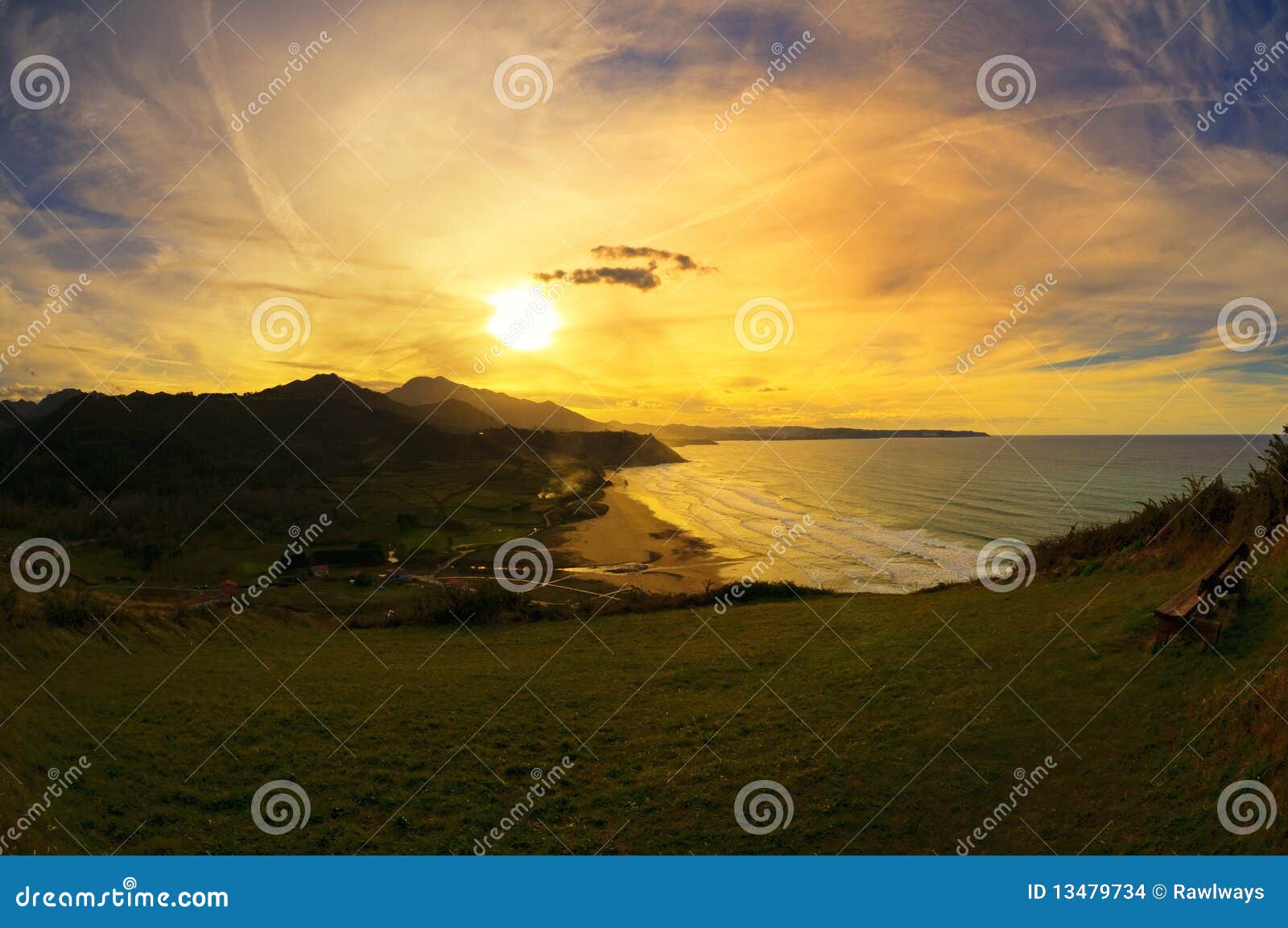 View of Vega Beach in Asturias, Spain. Stock Photo - Image of pastures ...
