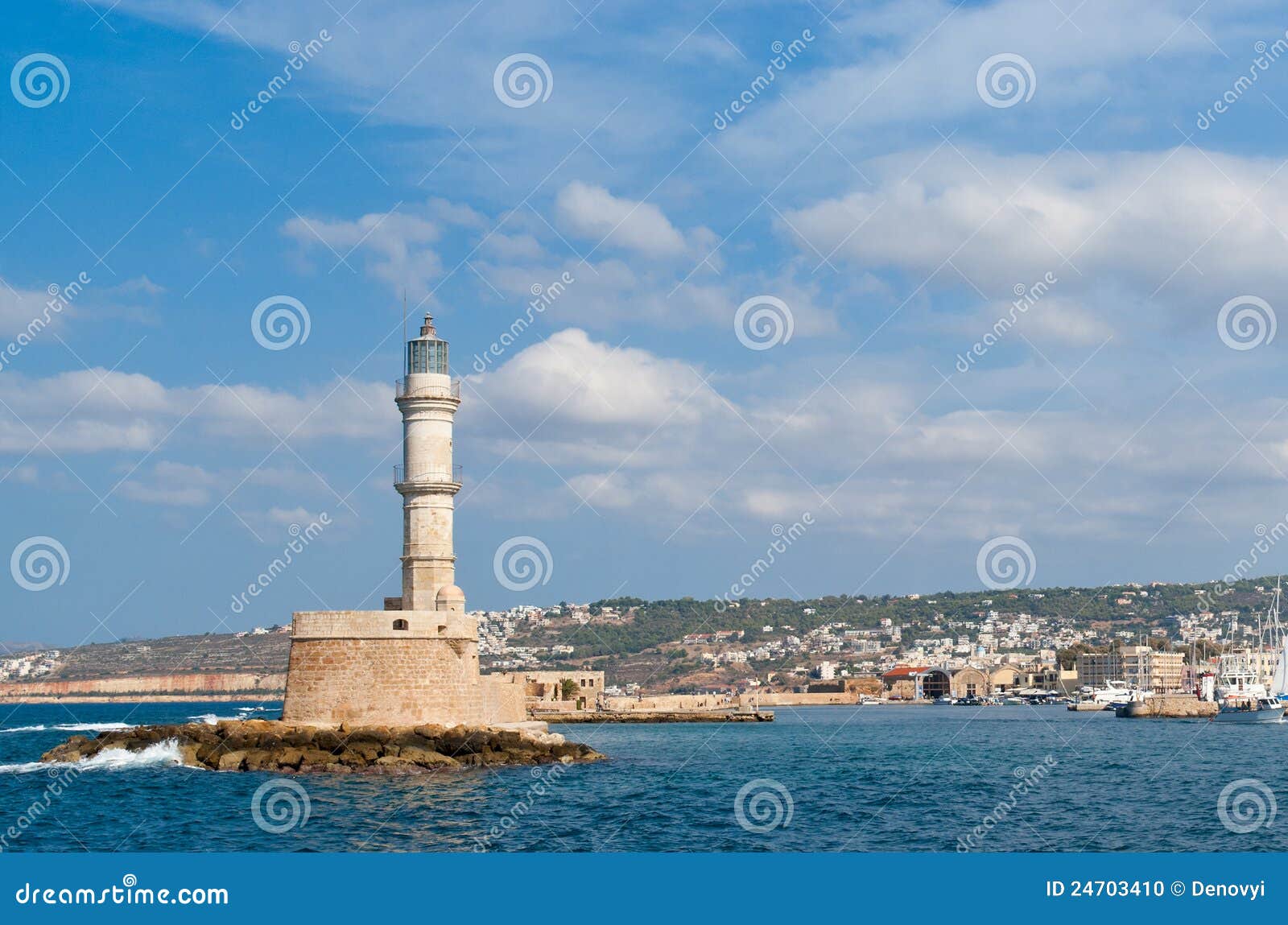View on Venetian Lighthouse and Harbour in Chania Stock Photo - Image ...