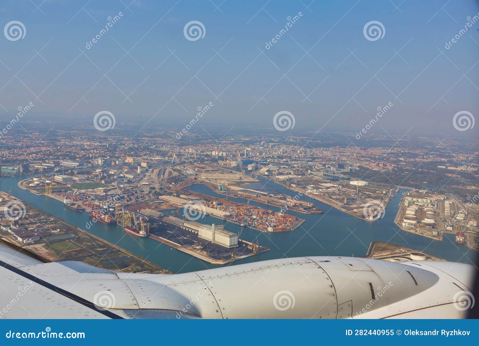 View of the Venice and the Wing of an Airplane Window Stock Image ...