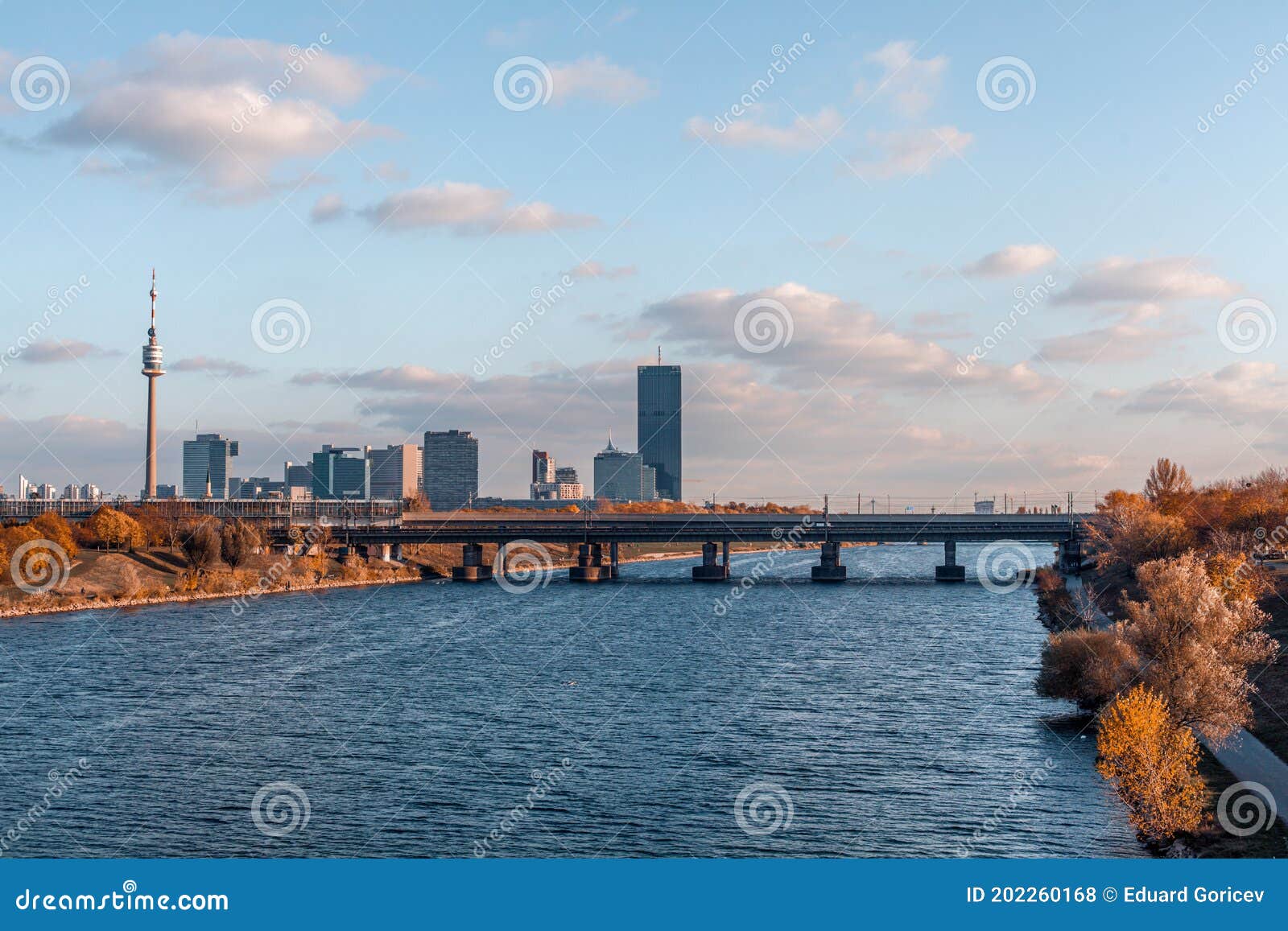 View of Vienna from the Bridge on the River Danube Stock Photo - Image ...