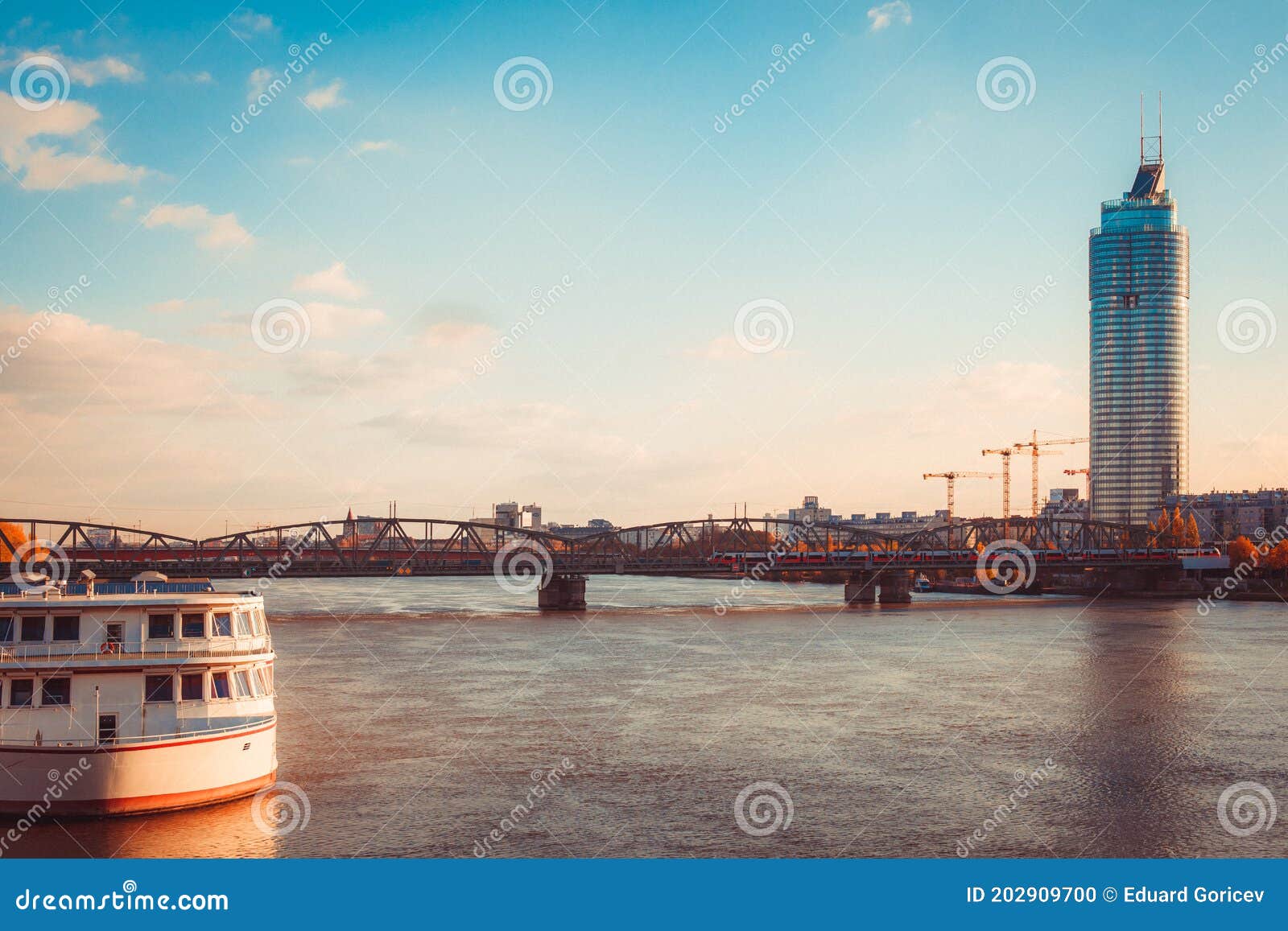 View of Vienna from the Bridge on the River Danube Stock Photo - Image ...