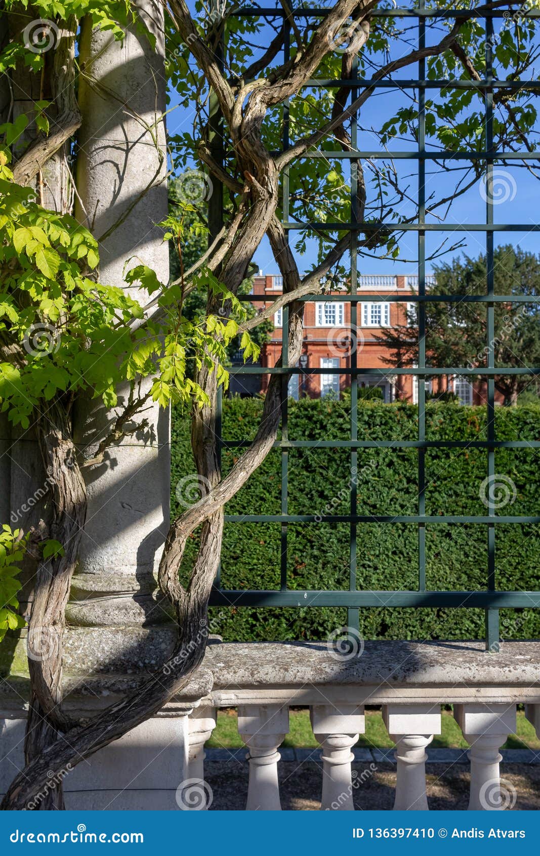 View of Villa Garden Over Old Metal Grid Stock Photo - Image of gate ...