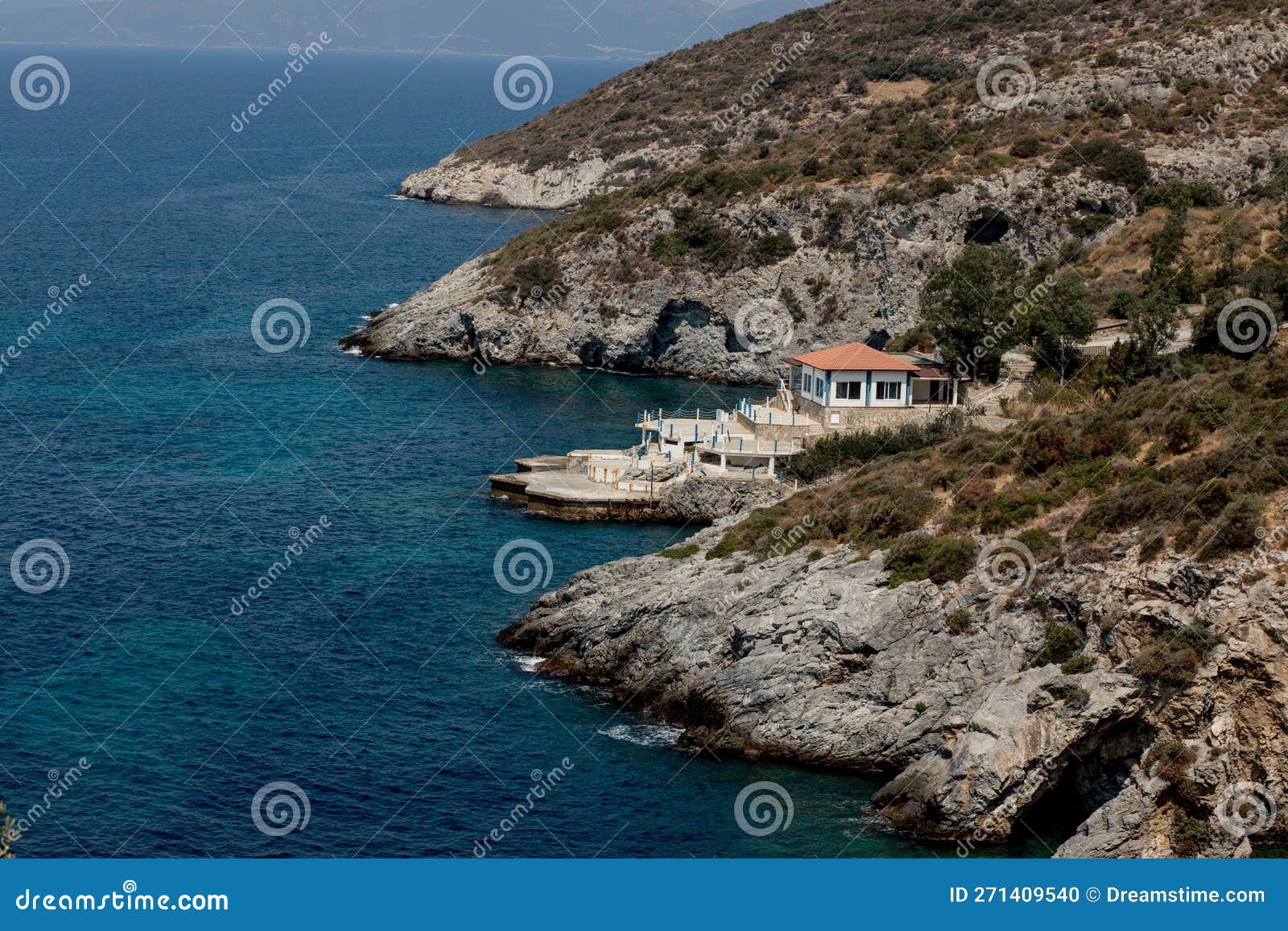 View of the Villa on the Seashore. Rocky Shore with a House. Stock ...