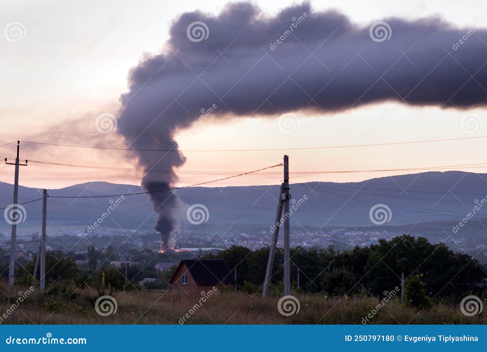 View of the village fire stock photo. Image of view - 250797180