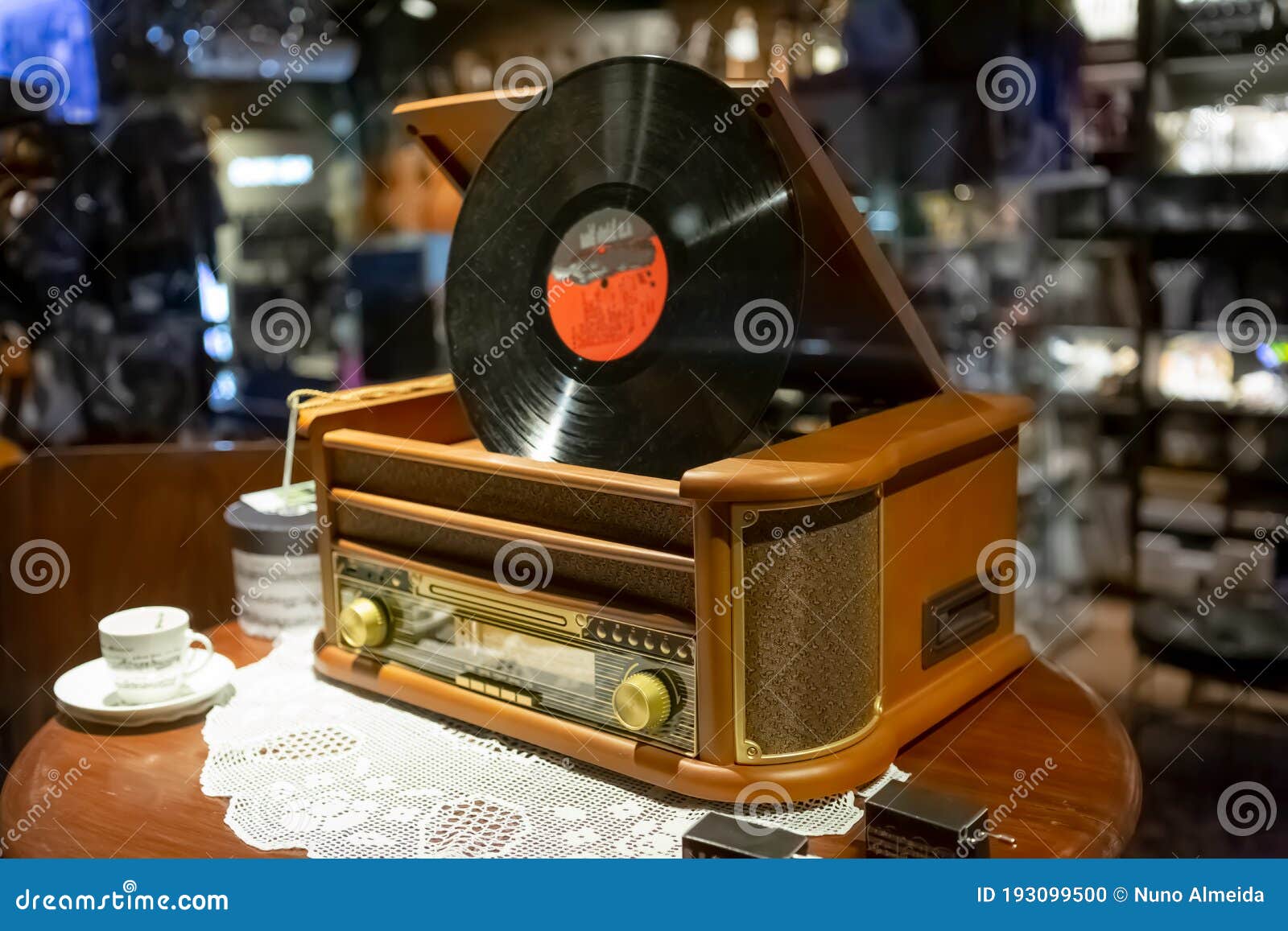 View of a Vintage Style Wooden Turntable on Display in a Store Stock ...