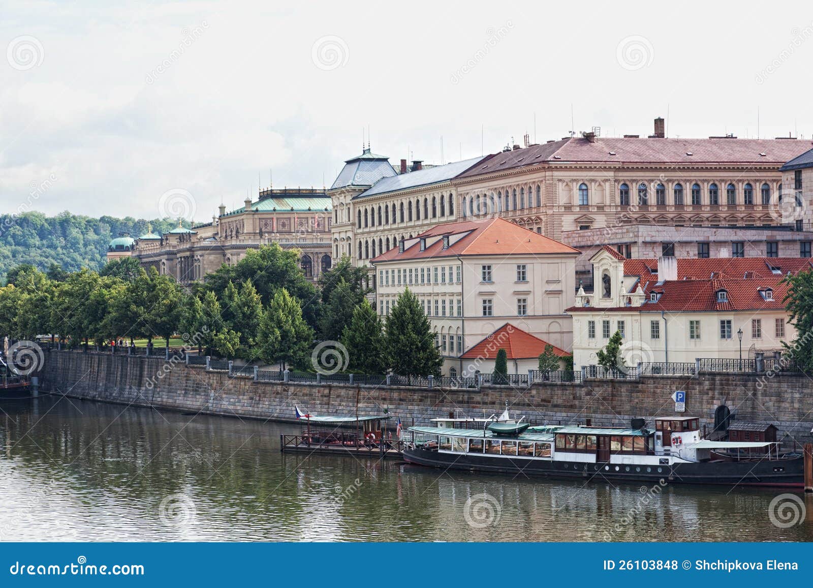 View of Vltava River Embankment Stock Photo - Image of republic ...