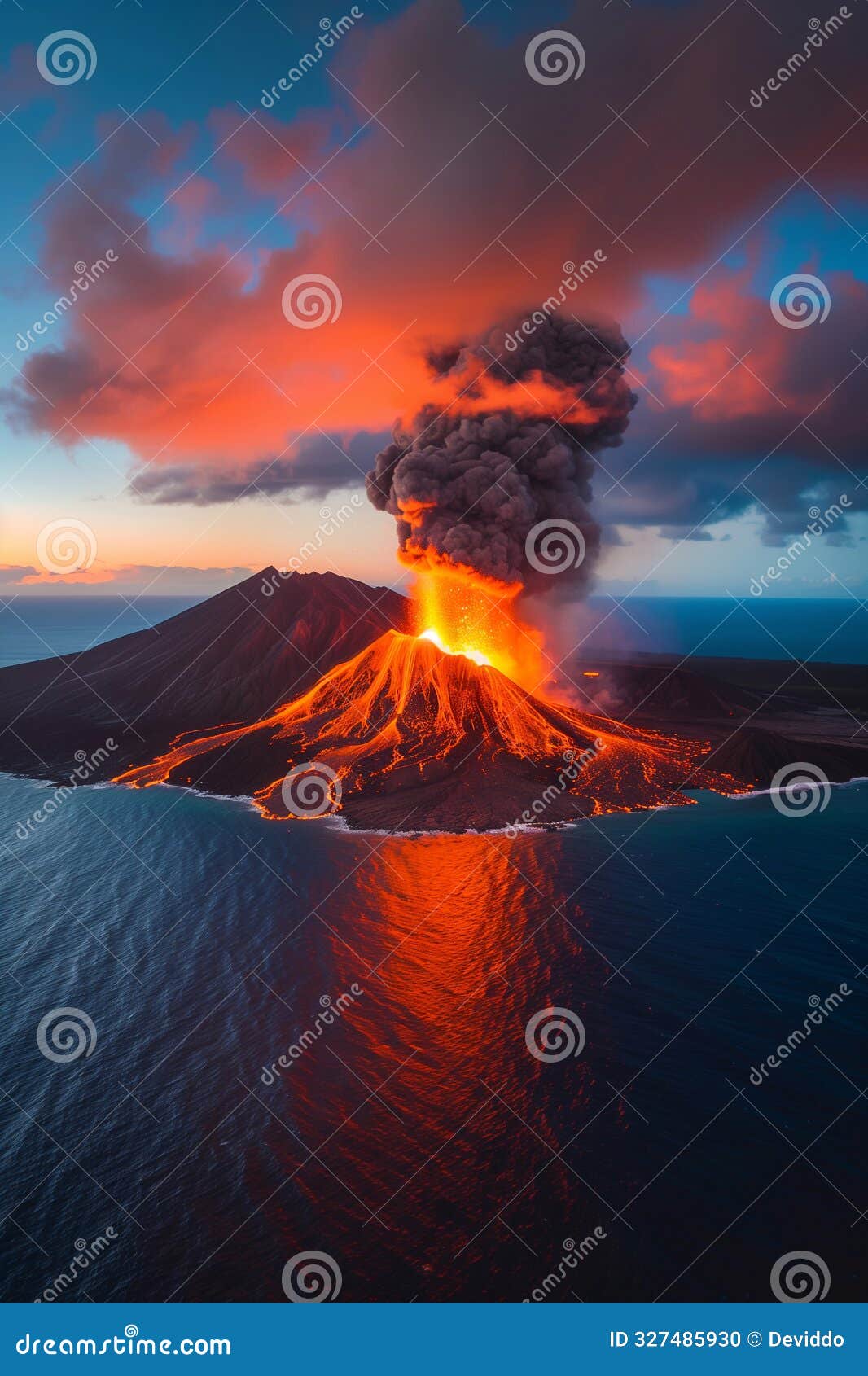 View of a Volcanic Eruption Stock Illustration - Illustration of nature ...