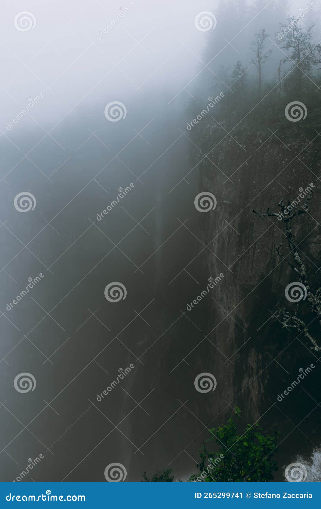 View of the Voringfossen Waterfall in the Deep Fog, Norway Stock Image ...