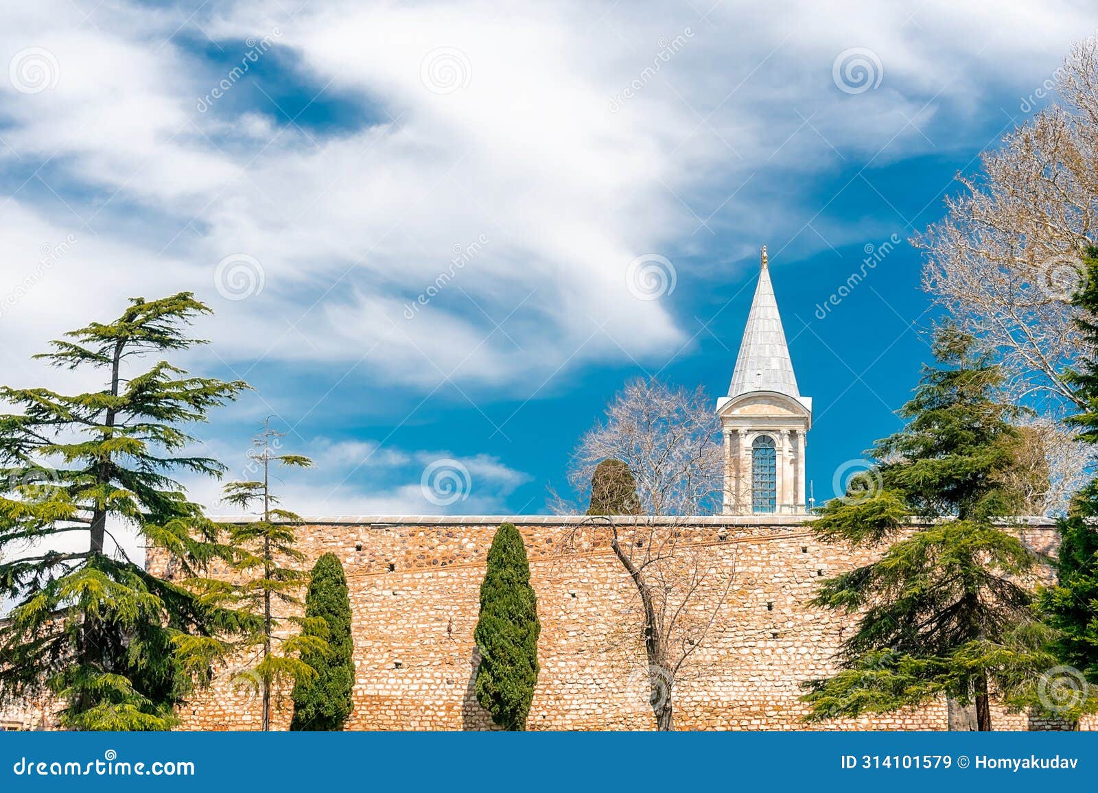View of the Walls and Topkapi Tower in Istanbul. Stock Image - Image of ...