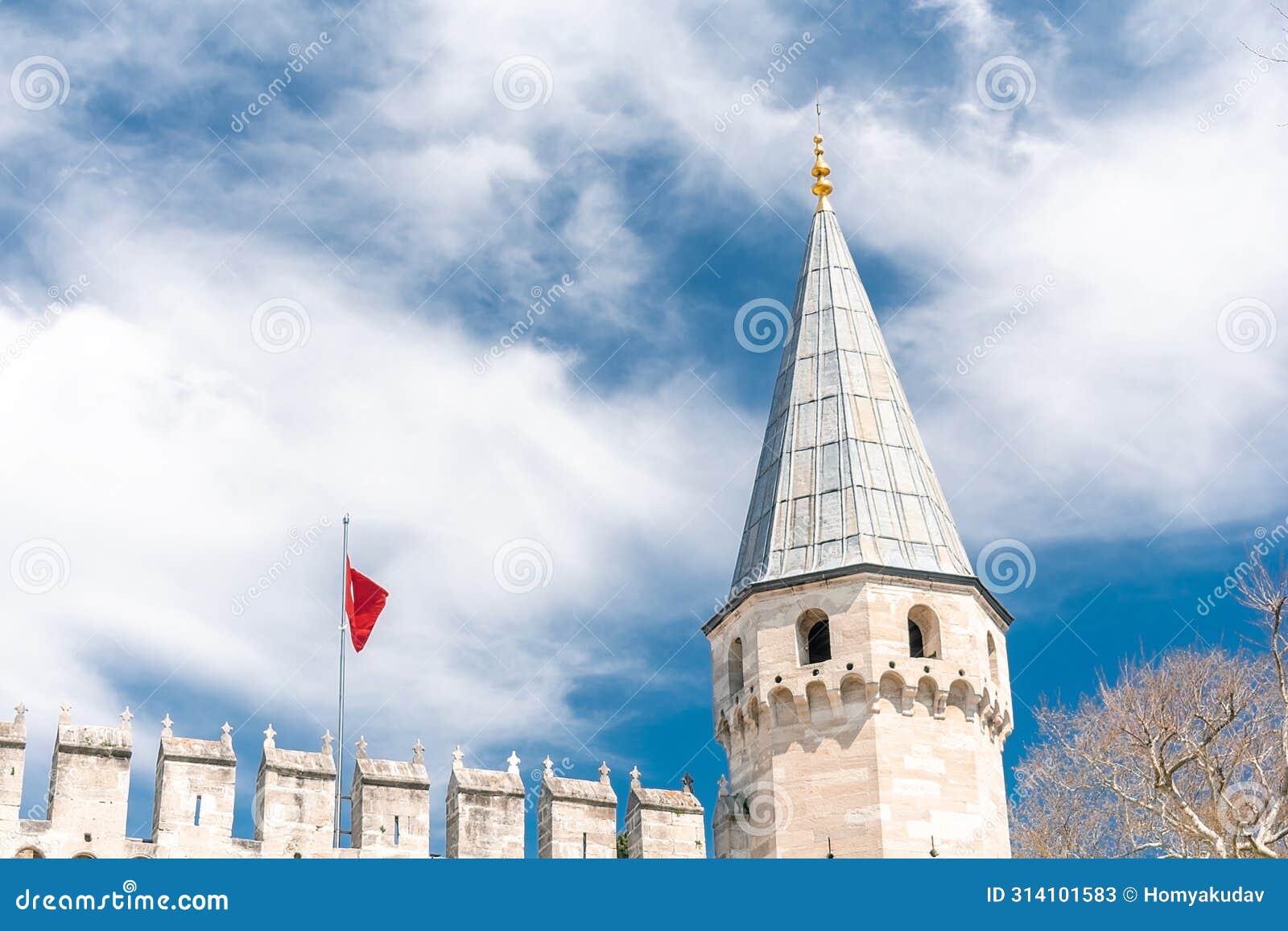 View of the Walls and Topkapi Tower in Istanbul. Stock Image - Image of ...