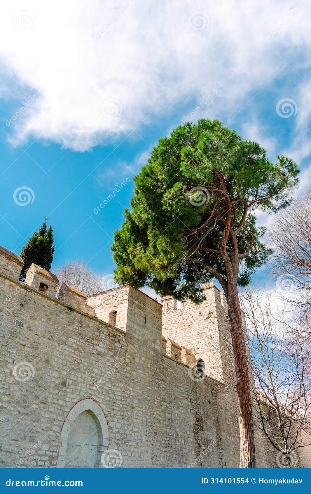View of the Walls and Topkapi Tower in Istanbul. Stock Photo - Image of ...