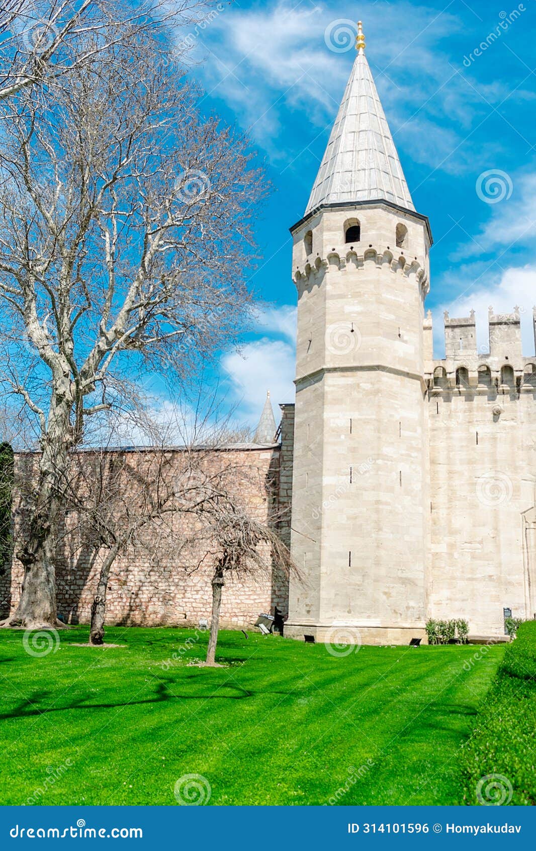 View of the Walls and Topkapi Tower in Istanbul. Stock Photo - Image of ...