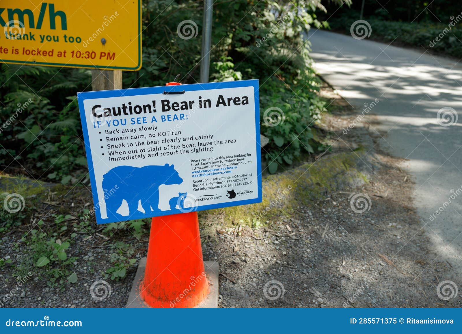 View of Warning Sign Bear in Area Inside the Lighthouse Park in West ...
