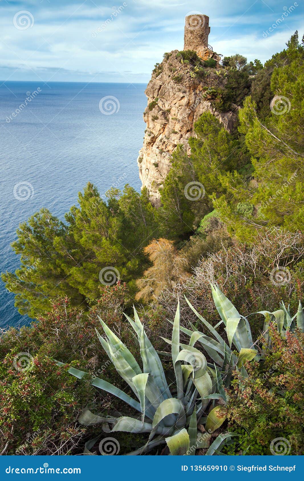 View of the Watchtower Torre Del Verger at Banyalbufar Mallorca Stock ...