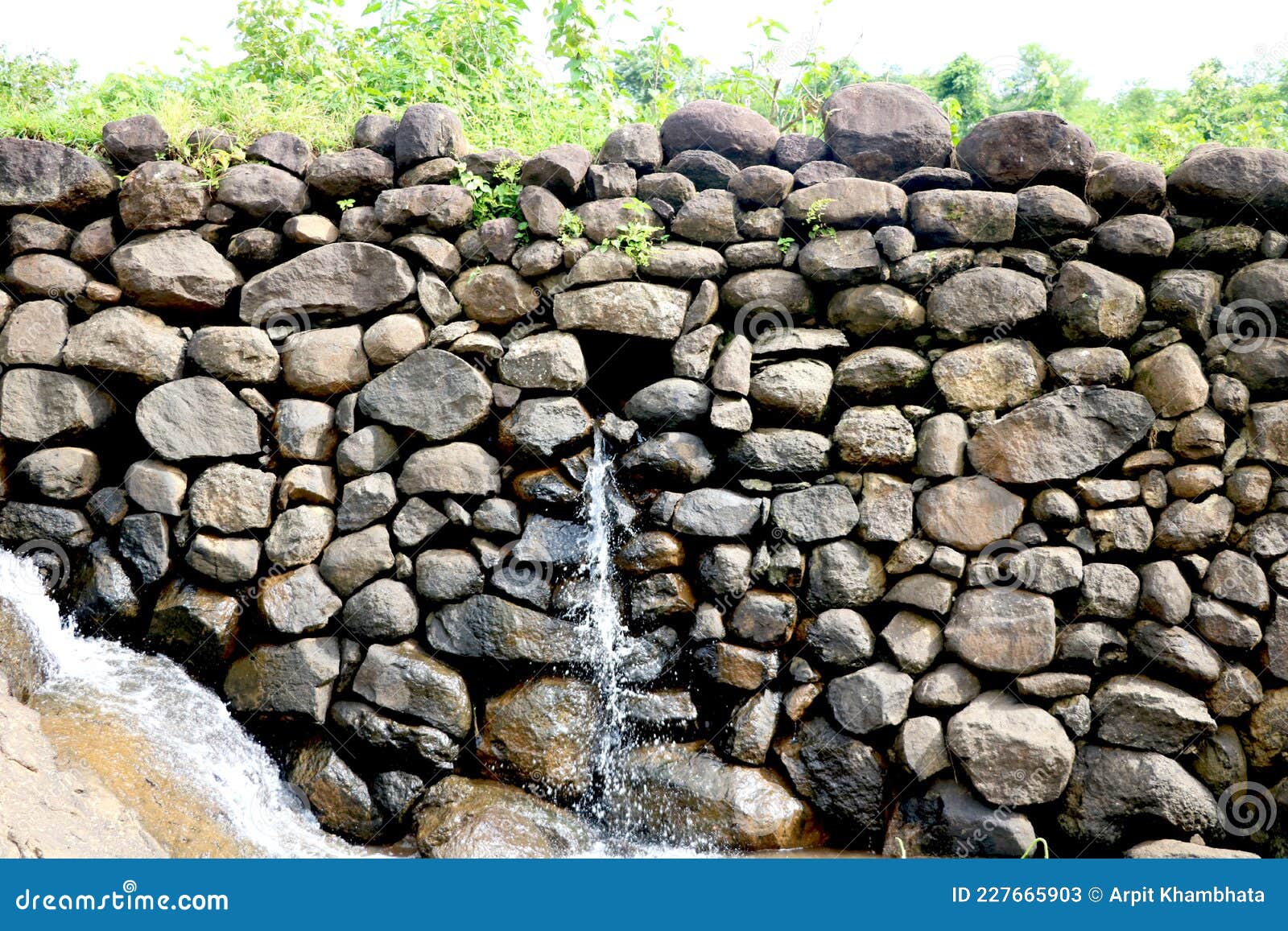 View of Water Falling from Small Stone Wall Stock Image - Image of ...