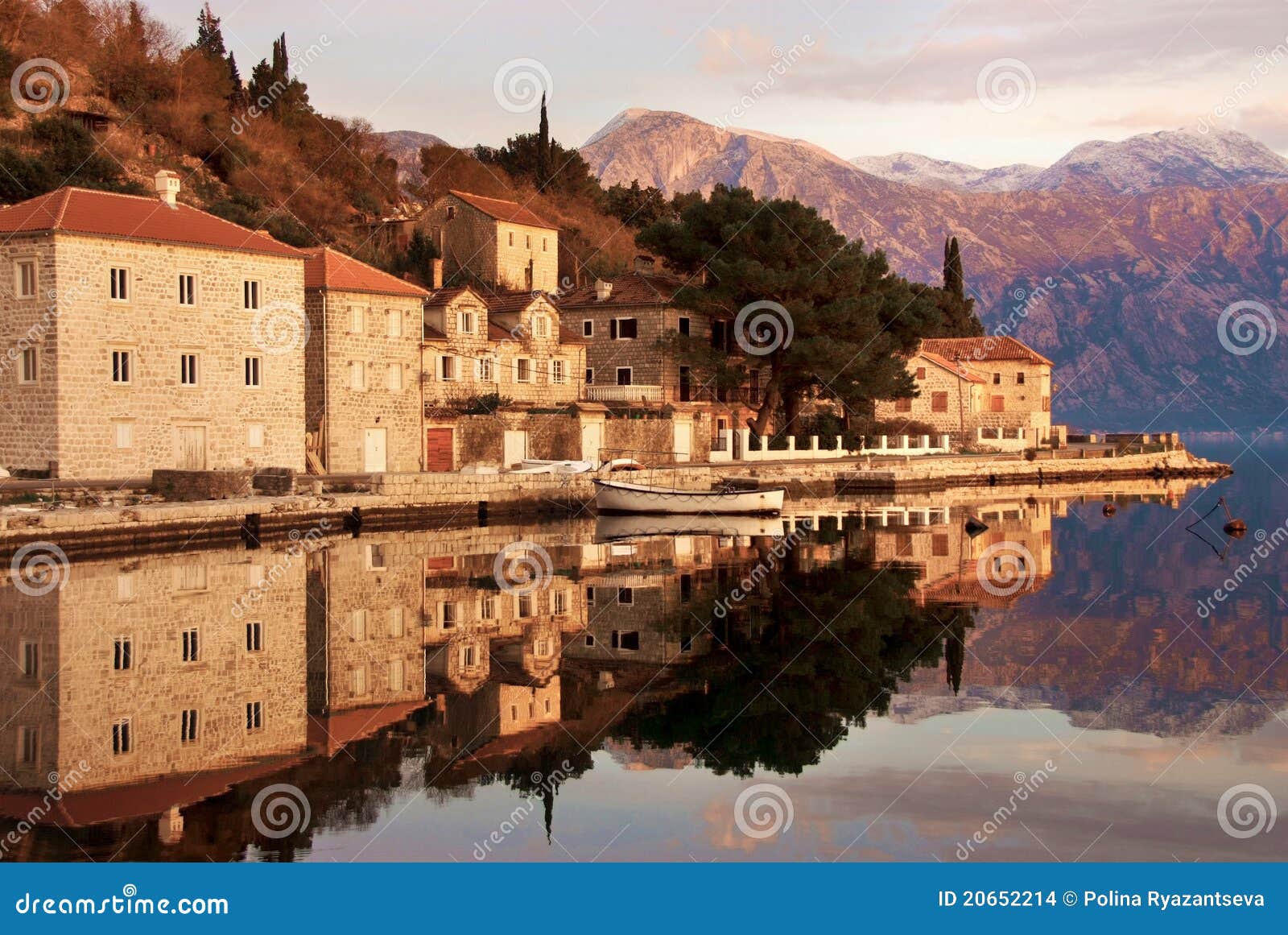 View from Water of Old Town Perast Stock Photo - Image of dock ...