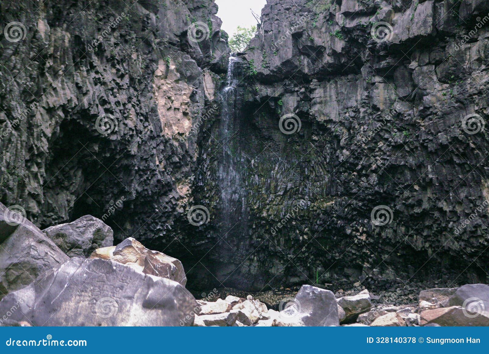View of the Waterfall in the Cliff of Columnar Joints Stock Photo ...
