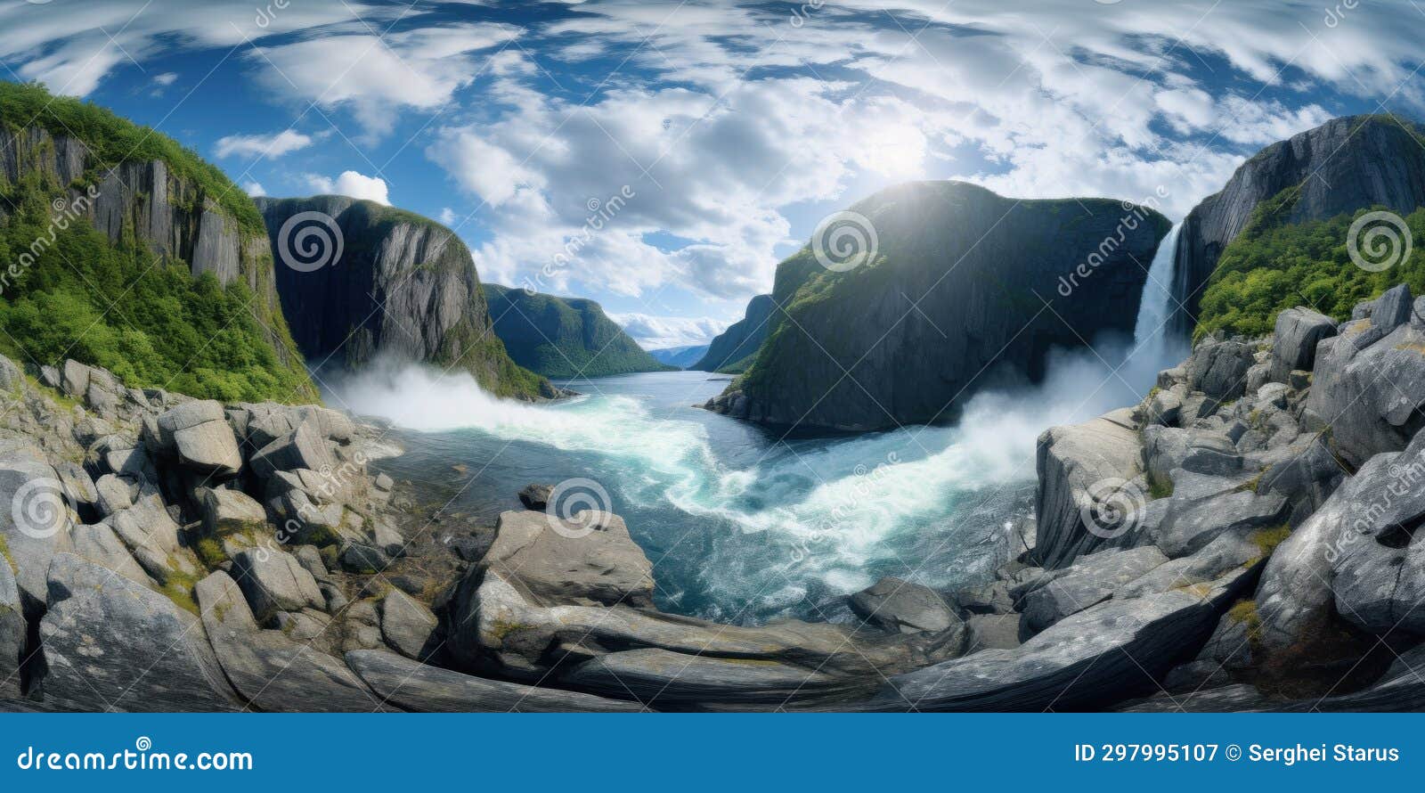 360 View of Waterfall in Norway, AI Stock Image - Image of range ...