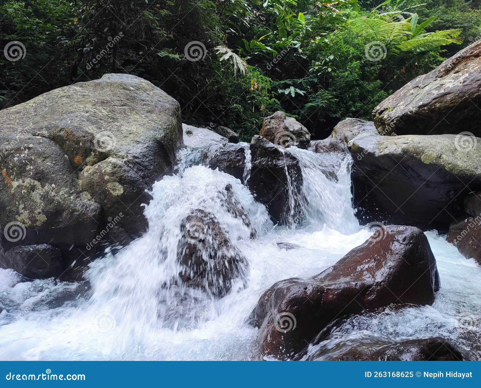 The View of the Waterfall Rushing between the Rocks Stock Image - Image ...