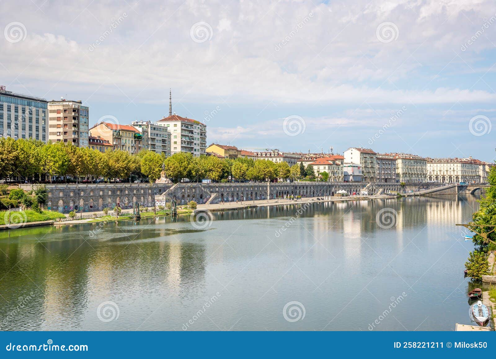 View at the Waterfront of Po River in Torino, Italy Stock Image - Image ...
