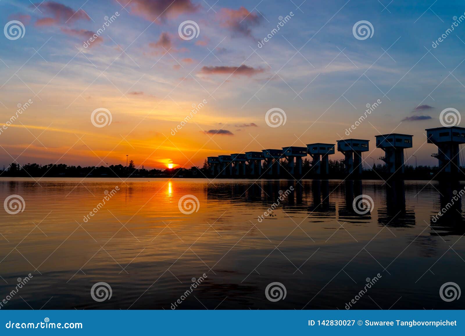 View of Waterproof Dam with Sunset Sky Background Stock Image - Image ...