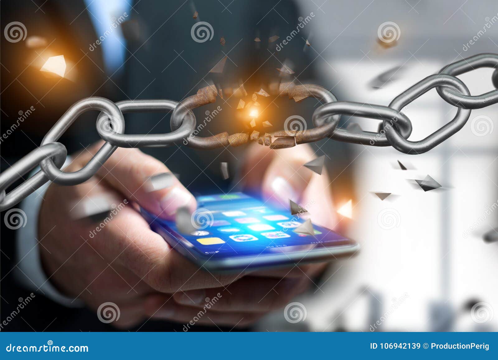 Weak Link of a Broken Chain Exploding - 3d Render Stock Illustration ...