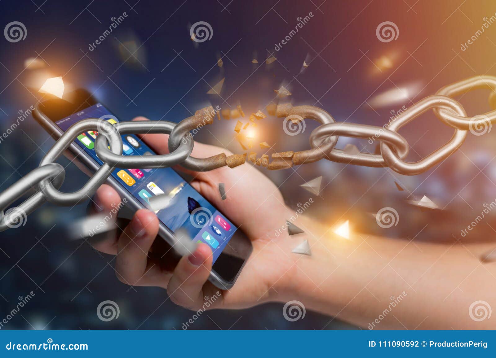 Weak Link of a Broken Chain Exploding - 3d Render Stock Illustration ...