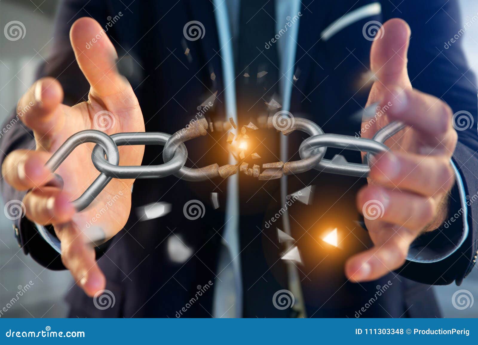 Weak Link of a Broken Chain Exploding - 3d Render Stock Illustration ...