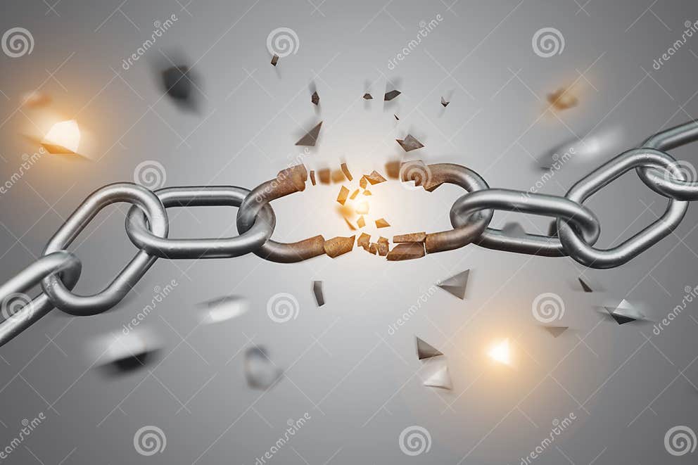 Weak Link of a Broken Chain Exploding - 3d Render Stock Illustration ...