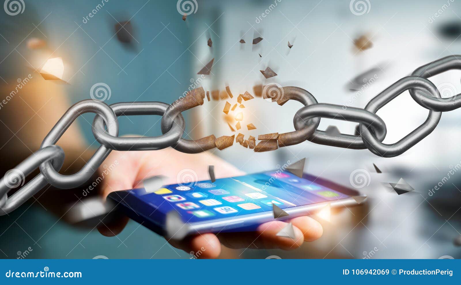 Weak Link of a Broken Chain Exploding - 3d Render Stock Illustration ...