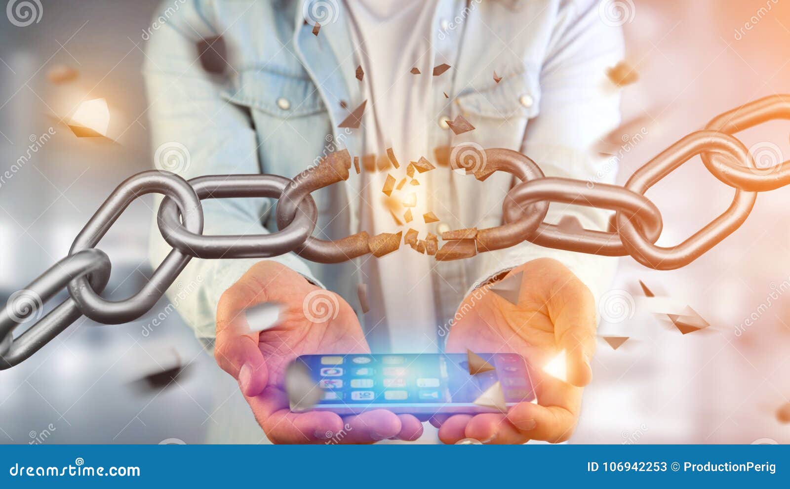 Weak Link of a Broken Chain Exploding - 3d Render Stock Illustration ...