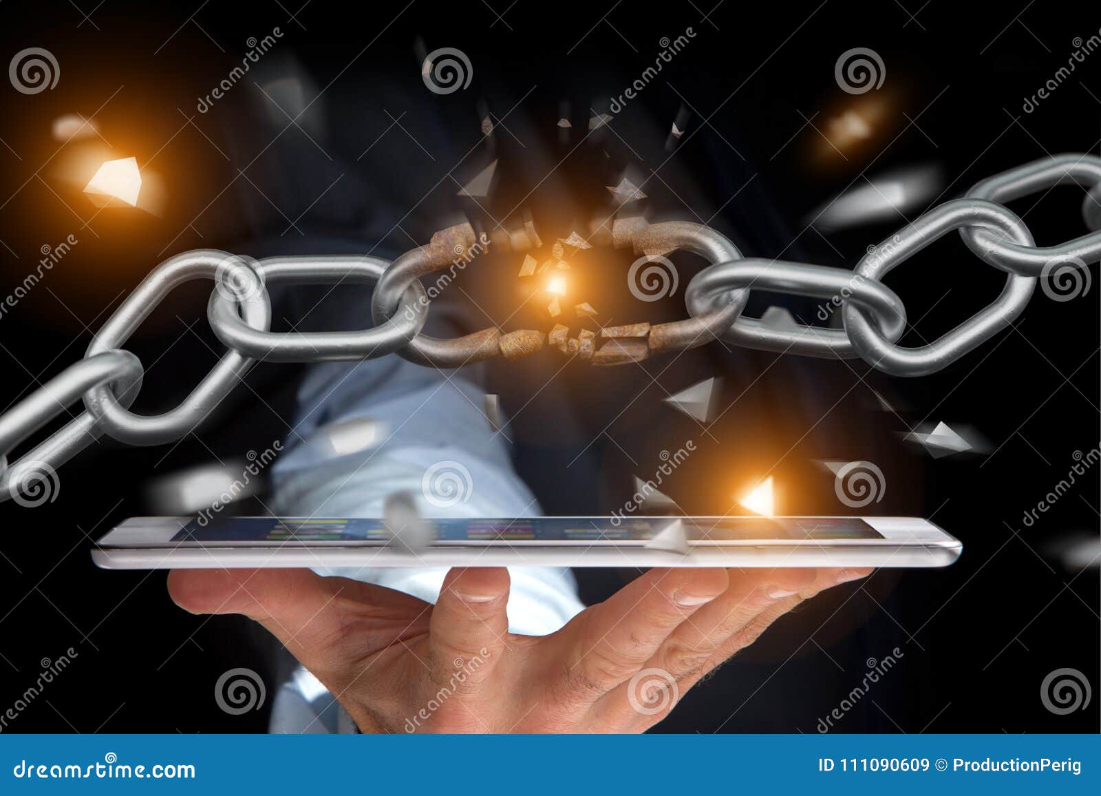 Weak Link of a Broken Chain Exploding - 3d Render Stock Illustration ...