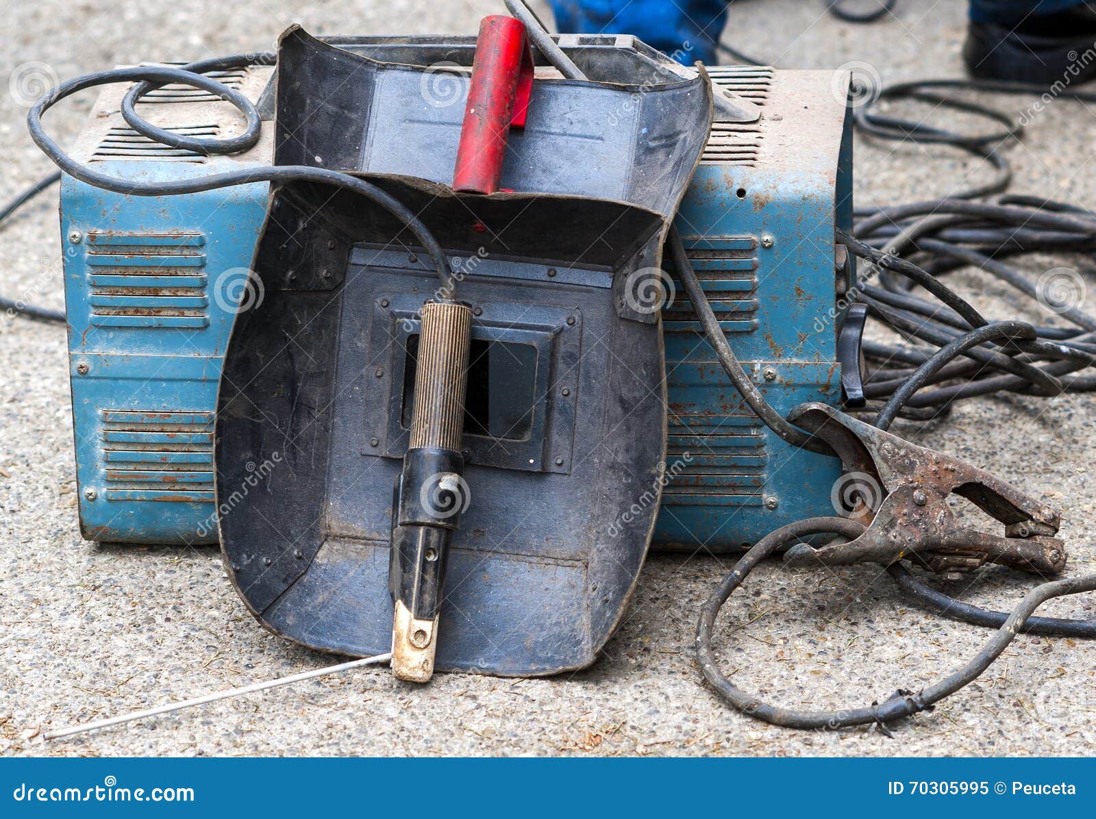 View of Welding Mask, Electrodes Stock Image - Image of blue, iron ...