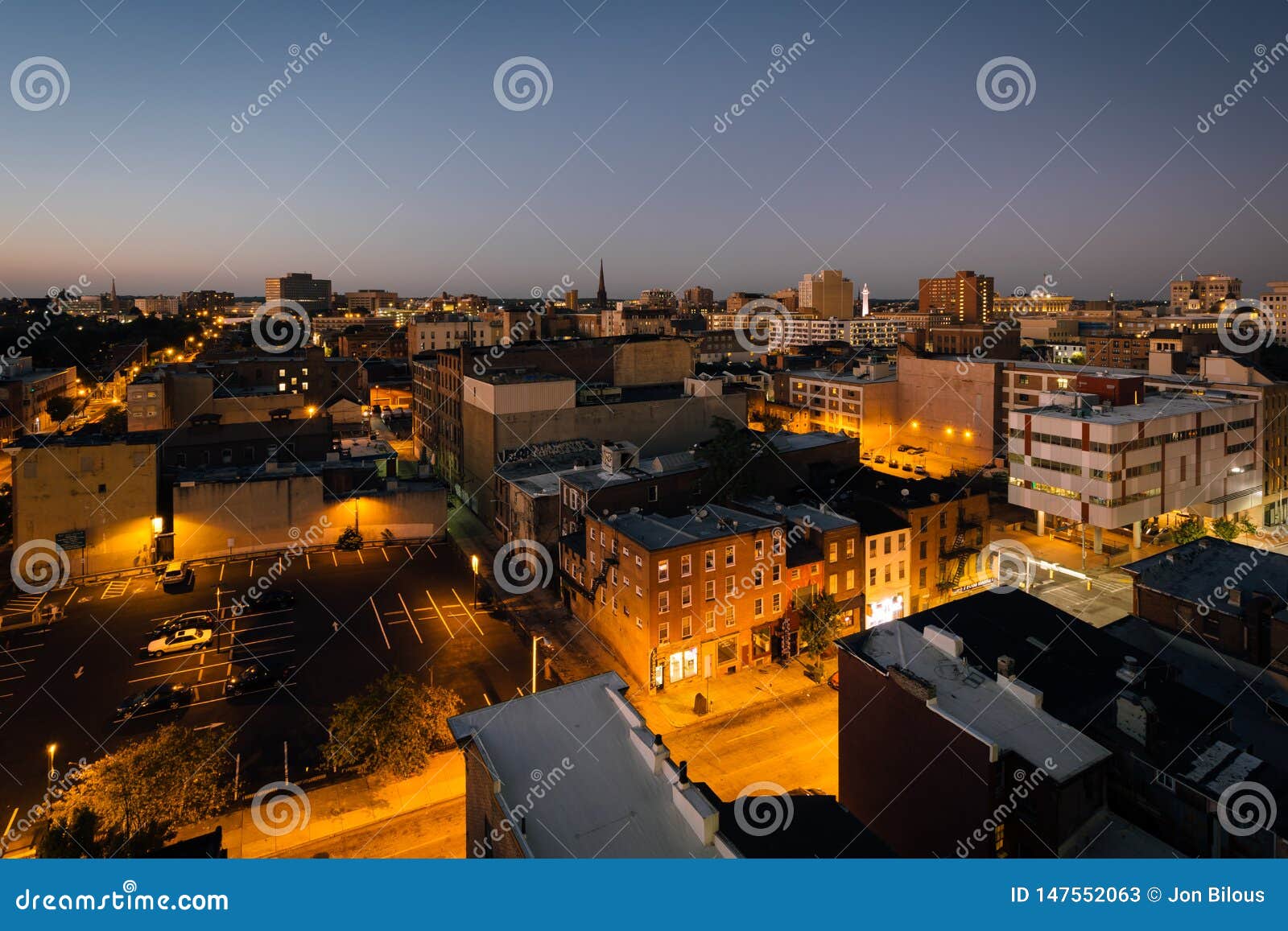 View of the West Side of Downtown at Night, in Baltimore, Maryland ...