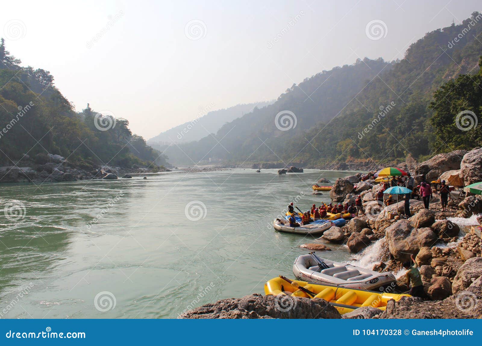 Boats Halting for River Rafting, India Editorial Stock Photo - Image of ...