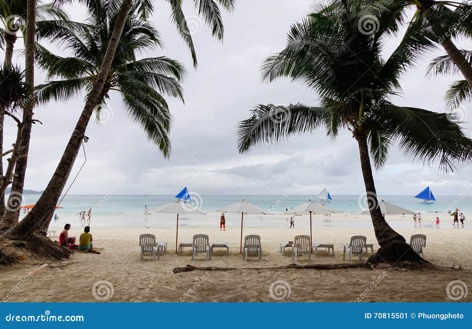 View of the White Beach with Many Palm Trees in Boracay, Philippines ...