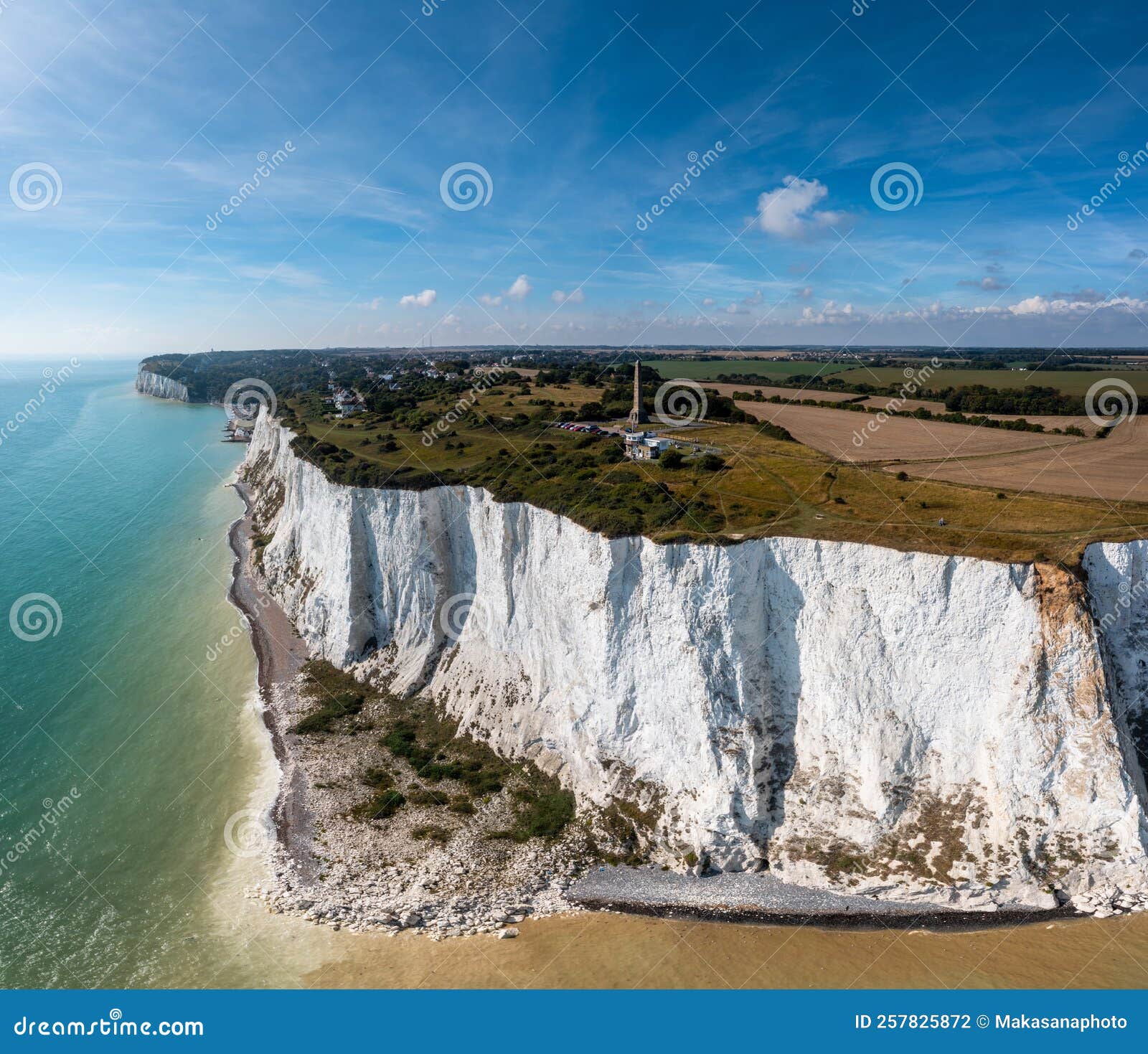 View of the White Cliffs of Dover and the Dover Patrol Monument Statue ...
