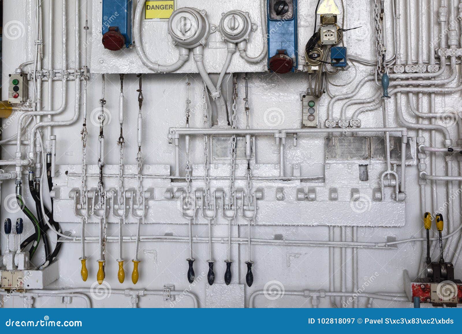 View of White Control Panel Levers Stock Image - Image of switch ...