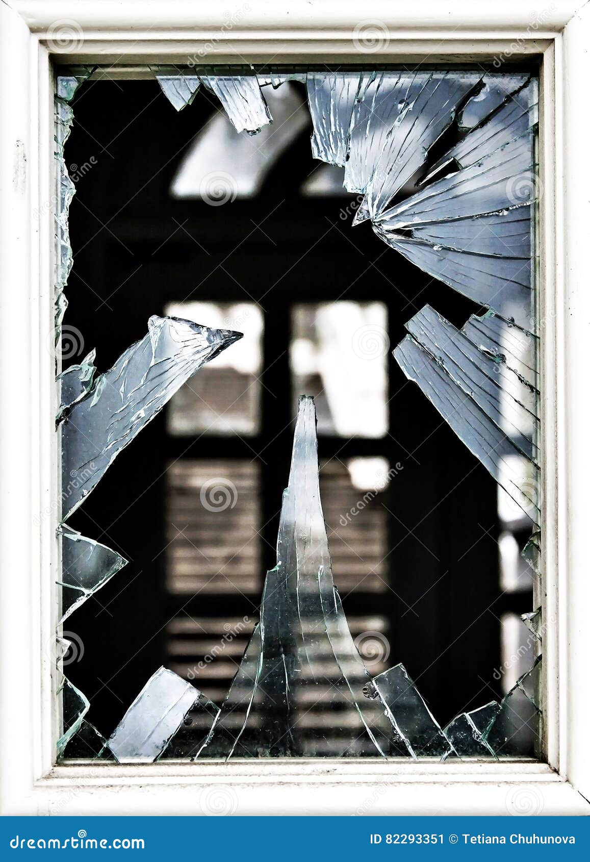 View through a White Window Frame and Smashed Glass Close Up Stock ...