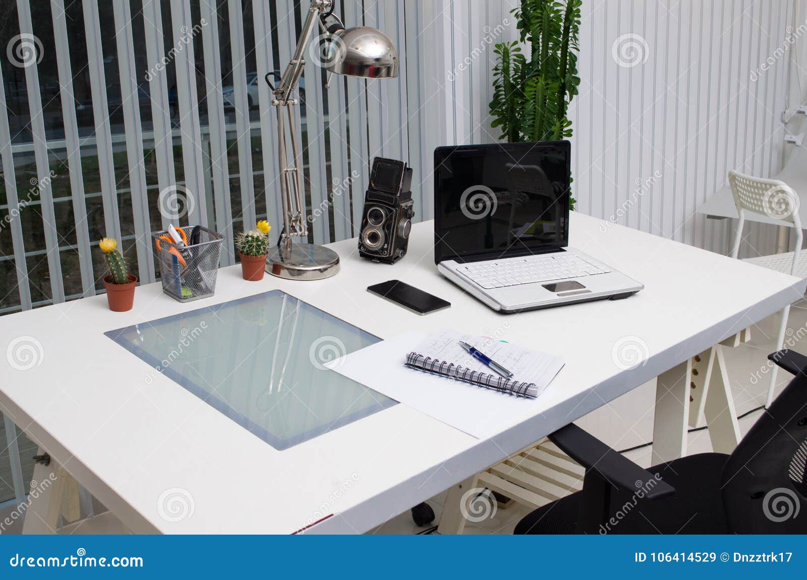 View of a White Working Desk at the Office Stock Image - Image of ...