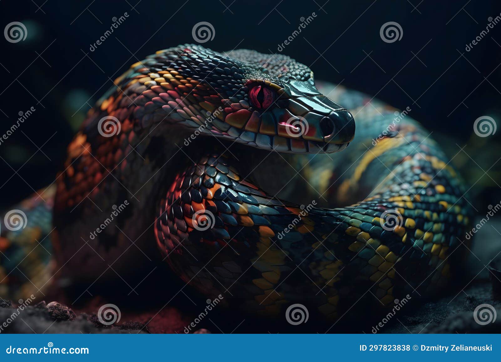 View of a Wild Snake on a Dark Background. Generative AI Stock ...